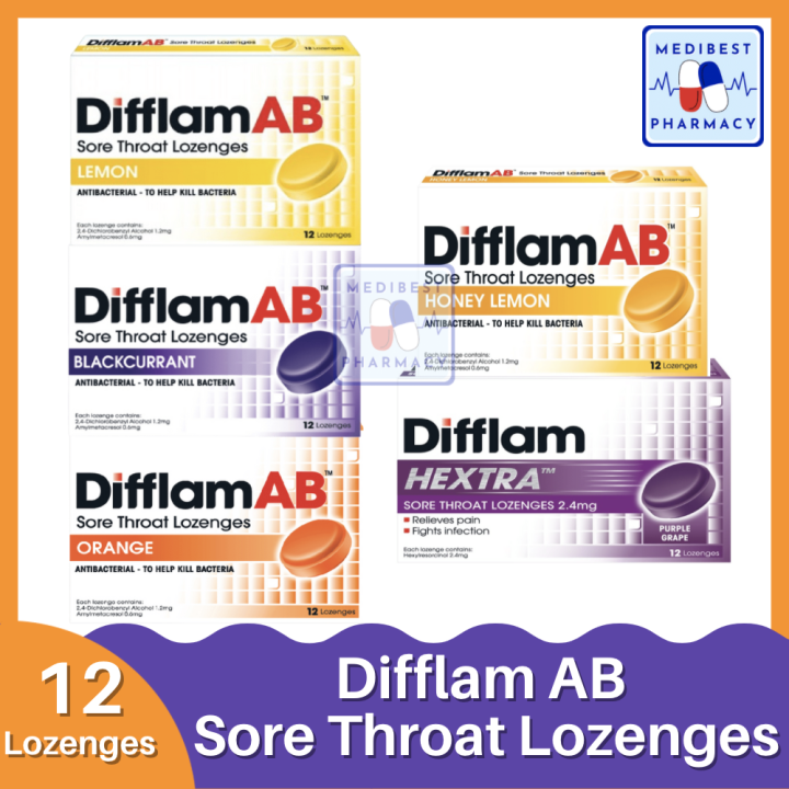 Difflam AB Sore Throat Lozenges 12'S (Blackcurrant / Orange / Lemon ...