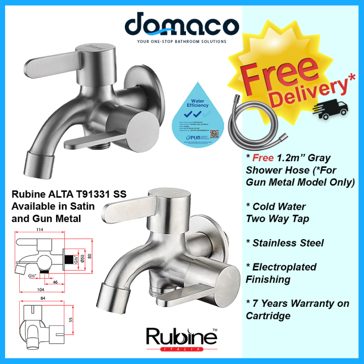 Rubine Alta T91331 SS Stainless Steel Two Way Tap [Satin/Gun Metal ...