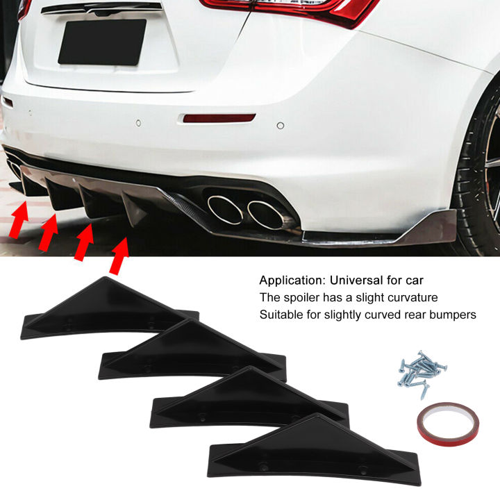 4 ชิ้นด้านหลังกันชน Diffuser ABS โค้งเคลือบเงาสีดำสปอยเลอร์ Shark Fin ...