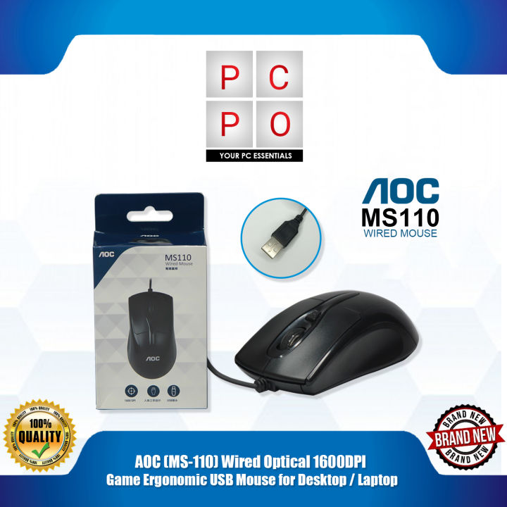 AOC (MS-110) Wired Optical 1600DPI Game Ergonomic USB Mouse for Desktop ...