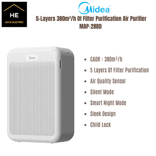 Midea MAP-28BD 380m³/h 5-Layers Of Filter Purification Air Purifier | Lazada