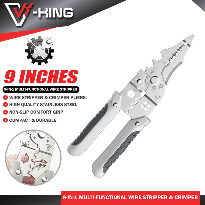 V-KING 9-IN-1 / 7-IN-1 Multi-functional Wire Stripper & Crimper Pliers ...