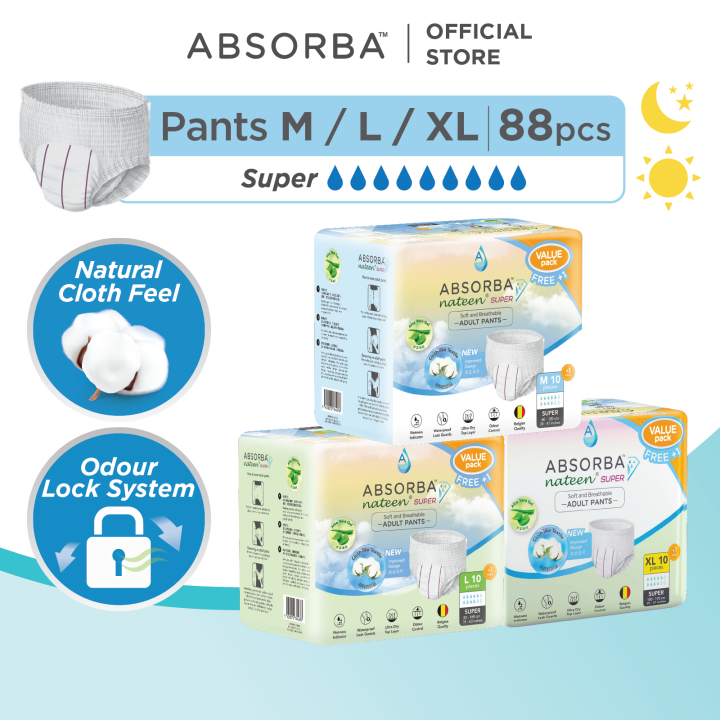ABSORBA SUPER PANTS - M/L/XL Size, 8packs of 10s/11s | Lazada Singapore