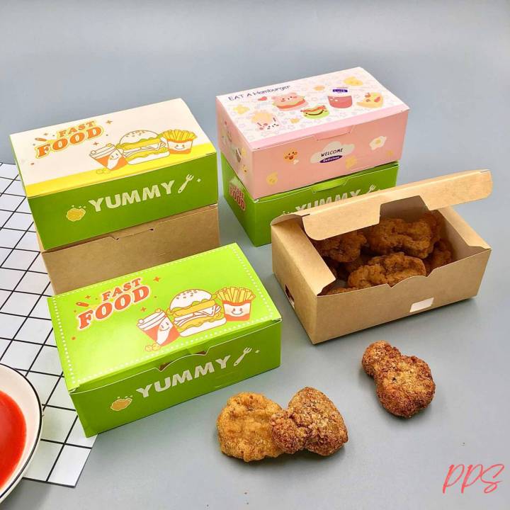 Chicken Nuggets Box Paper Plain Kraft/Green Fast Food Design/Pink ...
