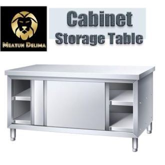 Stainless Steel Cabinet Storage Table With Cabinet Double Sliding Door ...