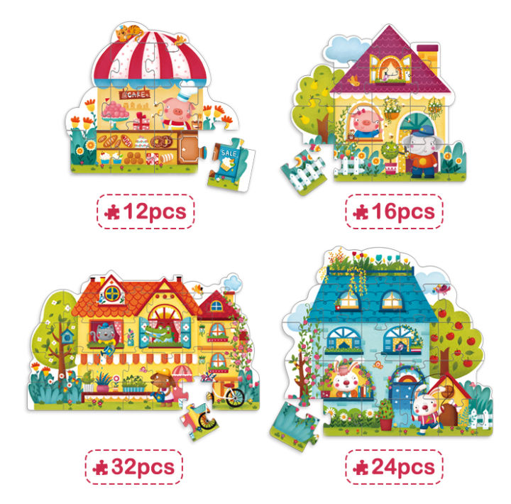 Wooden Puzzles 4 BOXES SET PUZZLE (BUILDING TYPE) | Lazada