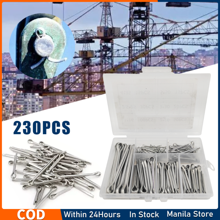 230pcs Cotter Pins 6-Sizes Steel Steel Split Pin Fastener Clips ...