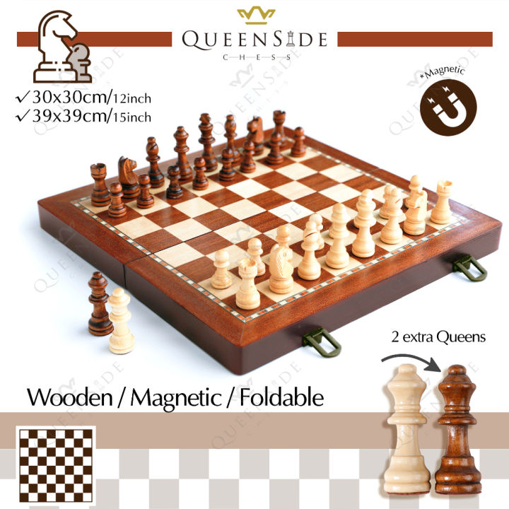 QueenSide Magnetic Wooden Chess Set with Folding Chess Board & Staunton ...