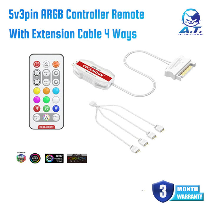 ARGB Controller Cable 5V 3pin To SATA RGB Remote With 1 to 4 Extension ...