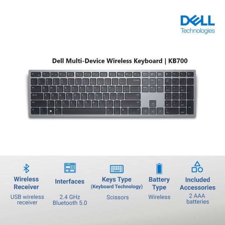 Dell KB700 Multi-Device Wireless Keyboard (Gray) Key Eng/Thai, แป้น ...