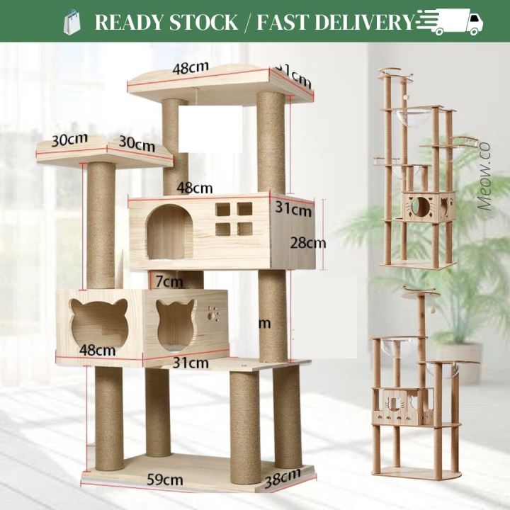 Premium Pine Wood Cat Tree House Cat Condo Bed Scratcher House Cat