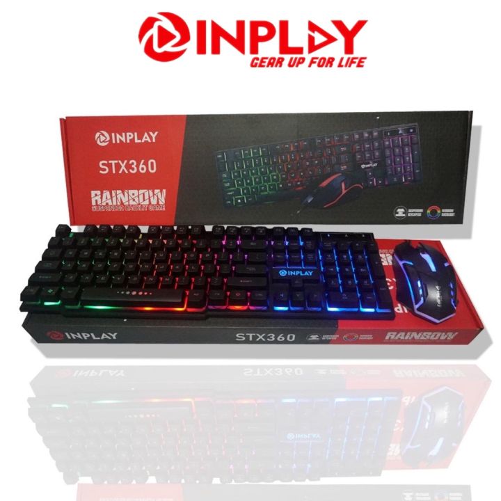 INPLAY STX360 Rainbow Backlit Gaming Keyboard and Mouse (USB) PC ...