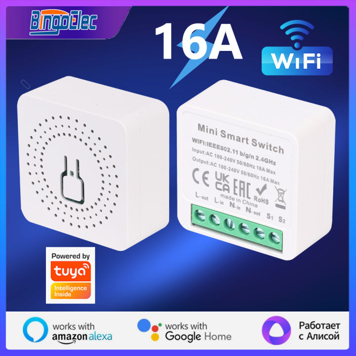 Bingoelec Wifi Mini Smart Switch Tuya 16a 2 Way Control Timer Wireless Switch Work With Alexa