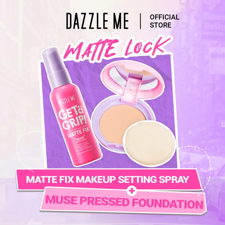 DAZZLE ME Matte Lock Bundle - Muse Pressed Foundation + Get a Grip! Makeup Setting Spray Matte ...