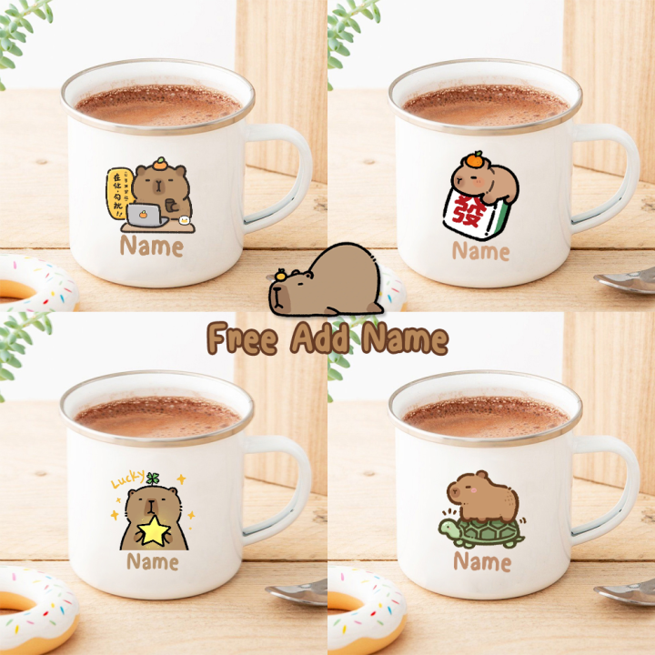 Free Add Name Cute Cartoon Capybara Mug Funny Capibara Enamel Water Cup ...