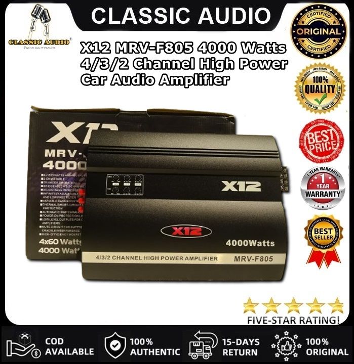 X12 MRV-F805 4000 Watts 4/3/2 Channel High Power Car Audio Amplifier ...