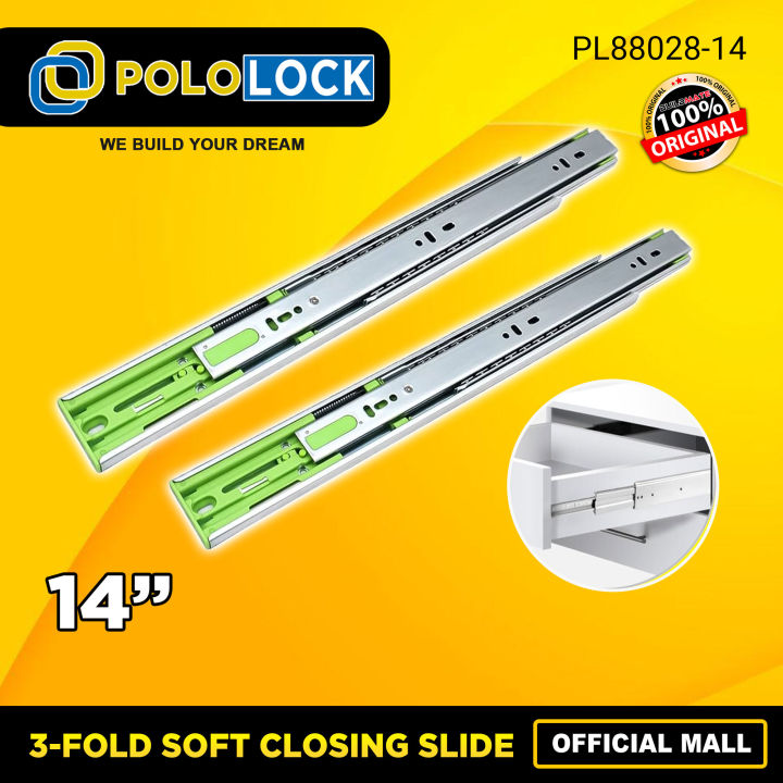 Pololock 14" Inch 3-FOLD Stainless Steel Soft Closing Drawer Slide ...