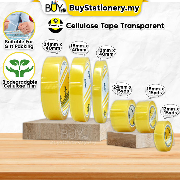 Loytape OPP Tape Cellulose Transparent 12/18/24mm -(ROLL) Cellophane ...