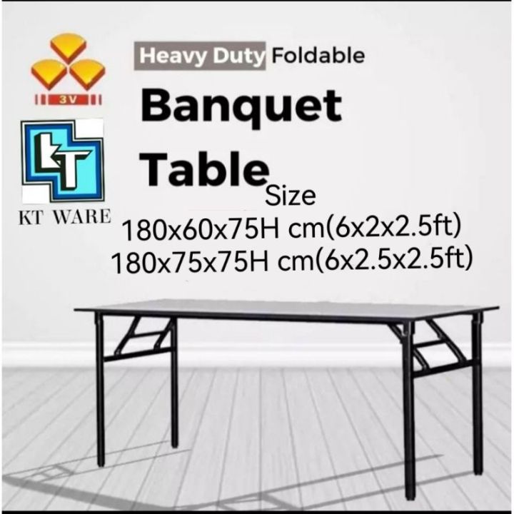 KT WARE 3V 2x6 FEET 2.5X6 Heavy Duty Foldable Wood Top Banquet Table ...