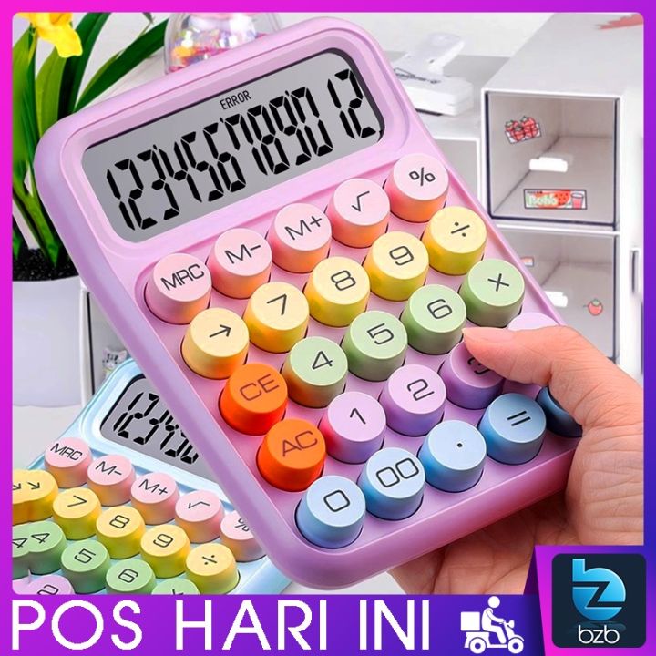 CANDY COLOR 💥 Dopamine 12 Digits Round Mechanical Keyboard Calculator ...
