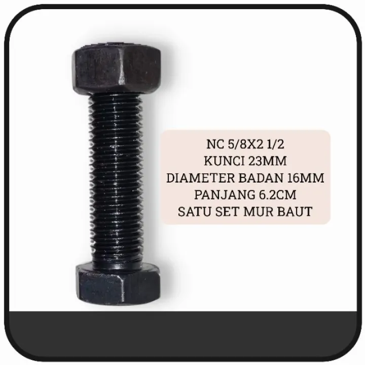BAUT NC 5/8 X 2 1/2 KUNCI 23 PANJANG 6 CM - Baut Mur HITAM NC 5/8X2 1/2 ...