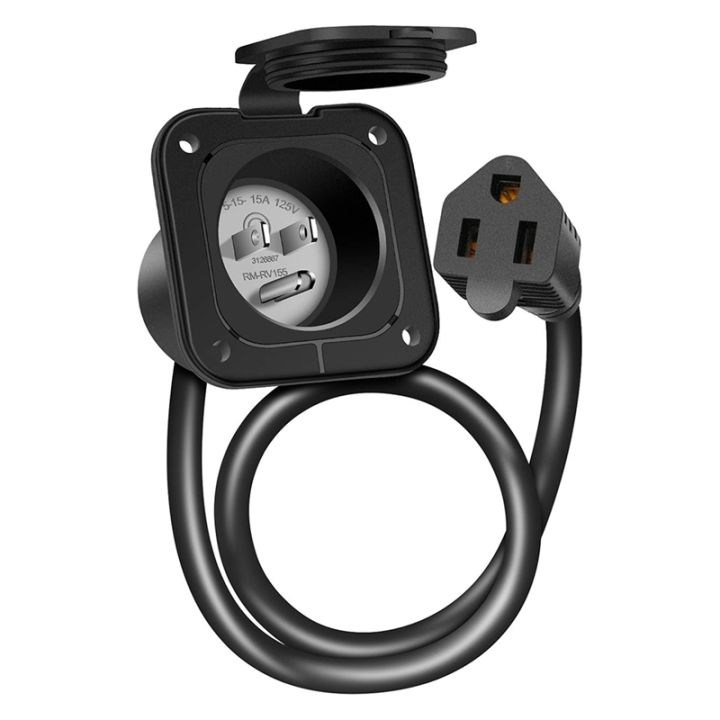 15 Amp Shore Power Inlet Flanged RV Power Plug 2 Pole 3-Wire Shore ...