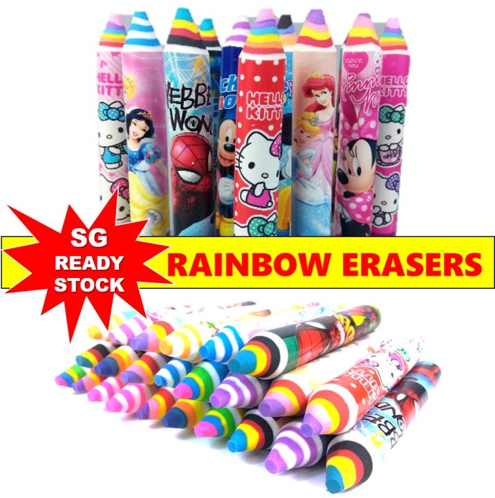 [SG READY STOCK] Cartoon Erasers Colourful Kids Children Rainbow Pencil ...