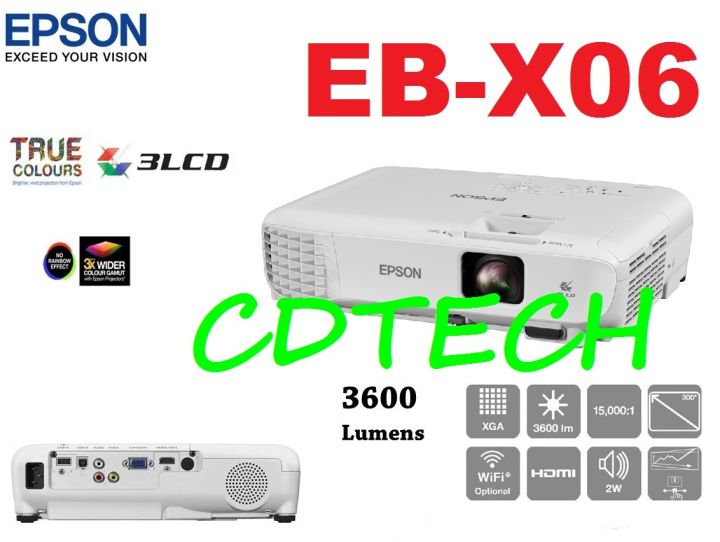 Epson EB-X06 XGA 3LCD Projector [XGA, 3600 lumens 3LCD Contrast Ratio ...