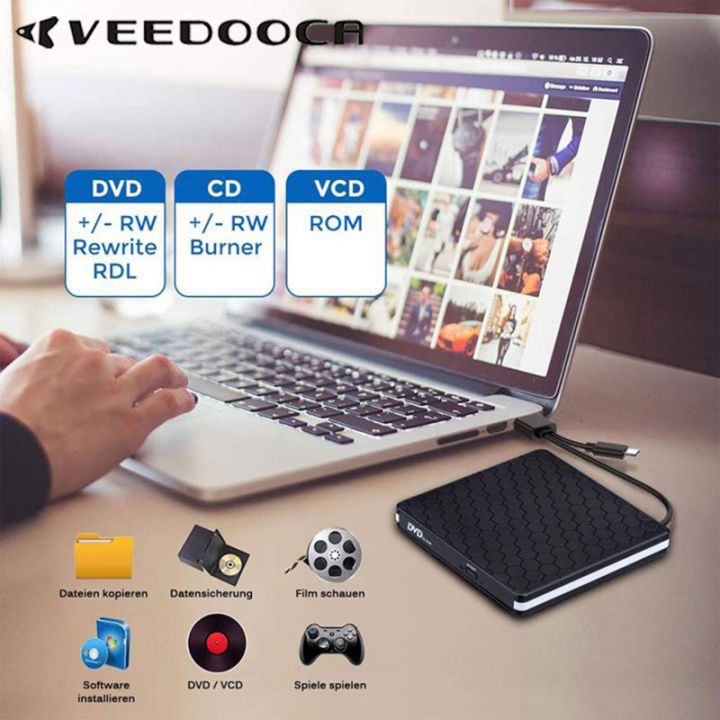 VEEDOOCA Dual Interface Type-c 3.0usb External Optical Drive Cd/dvd/vcd ...
