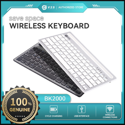 V2S BK2000 10Inches Wireless Bluetooth Slim Keyboard With Phone Holder ...