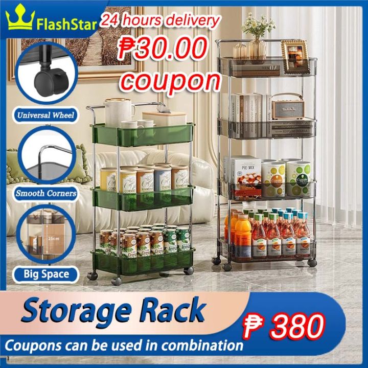 FlashStar 2/3/4 Tier Trolley Cart Organizer Moving Rack Kitchen Storage ...
