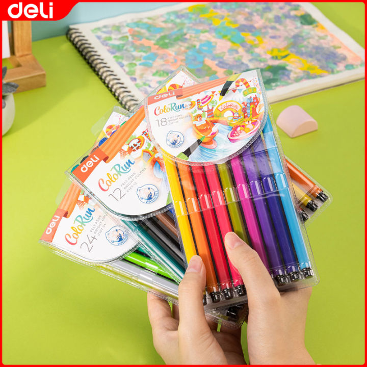 Deli Watercolor Pen Painting 12/18/24 Colors PVC Colorun (mixed) (Set ...