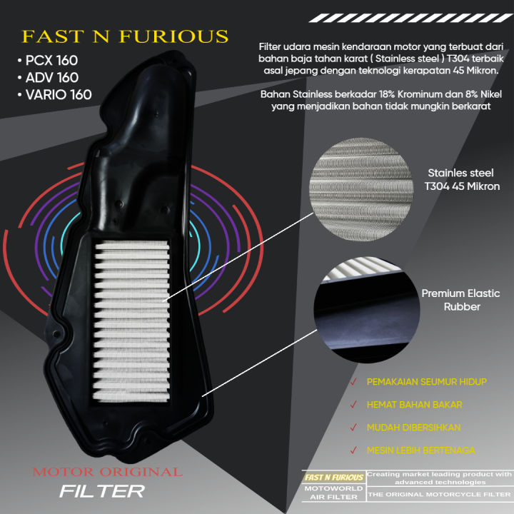 Filter Udara Stainless Saringan Udara PCX 160 ADV 160 Vario 160 Stylo ...