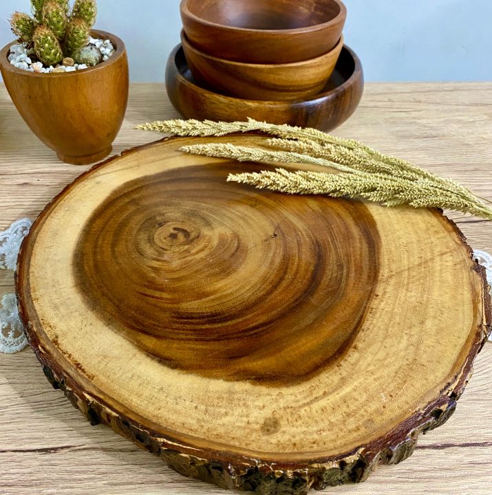 Luid Lokal Rustic Wood Log Chopping Board with Natural Bark | Lazada PH