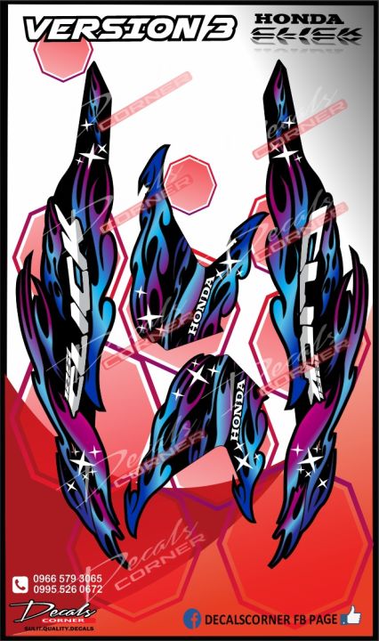 Honda Click V3 Sticker Livery Fire Design | Lazada PH