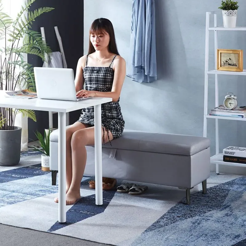 Nordic Leather Long Storage Bench Big Ottoman Foot Stool Organizer ...