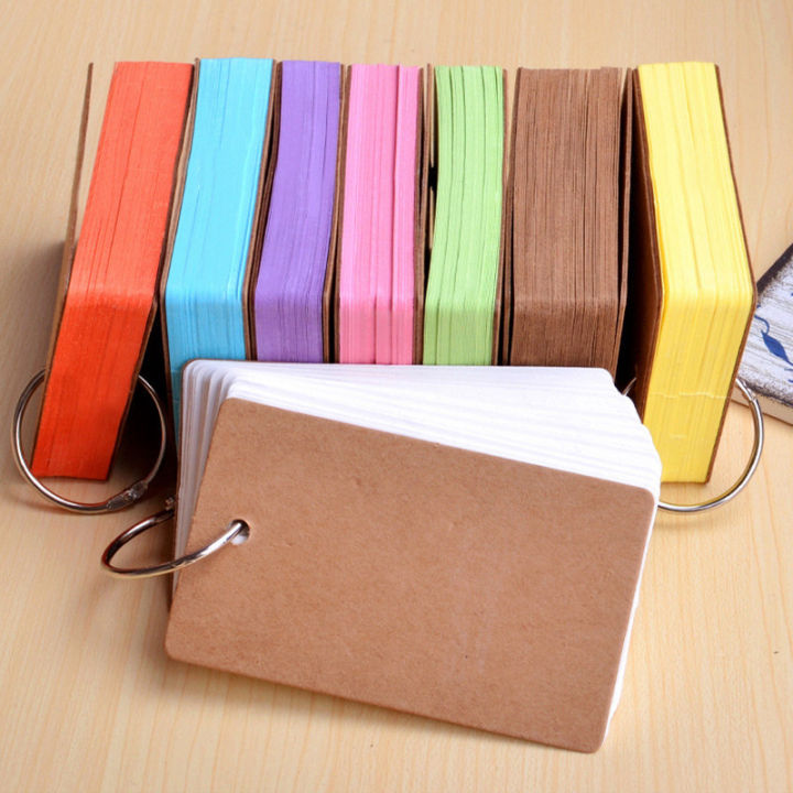 50 Pcs Blank Index Cards with Binding Rings Multicolor Kraft Card Note ...
