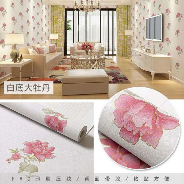 Wallpaper Sticker Dinding Ruang Tamu & Kamar Motif Rose Pink Bunga ...