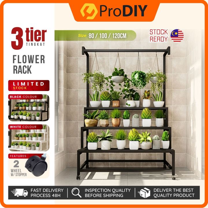 3 Tier Flower Rack Plant Rack Steel Outdoor flower pot stand Rak Pasu ...