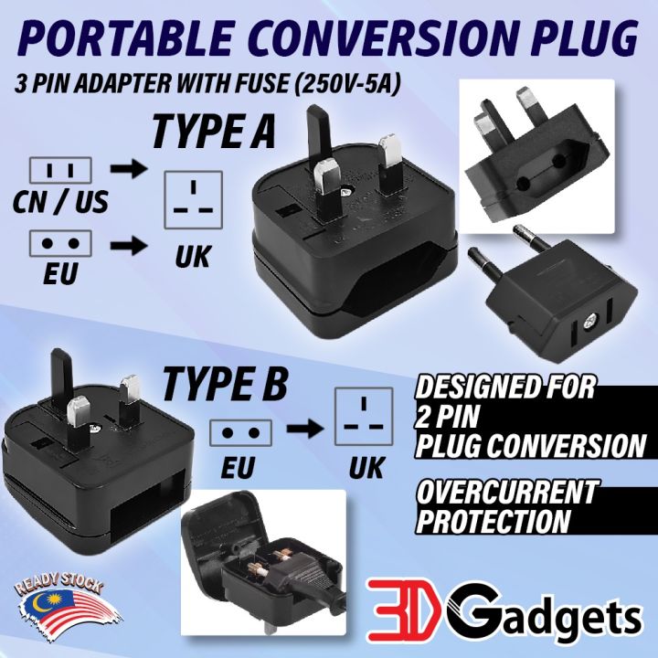 Portable Conversion Plug 2 Pin Cn Us Eu To 3 Pin Uk 3 Pin Travel