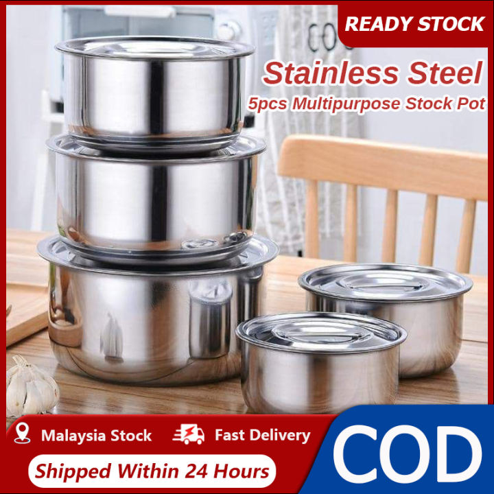 5pcs Stainless Steel Multipurpose Stock Pot Set with Lids Induction and ...
