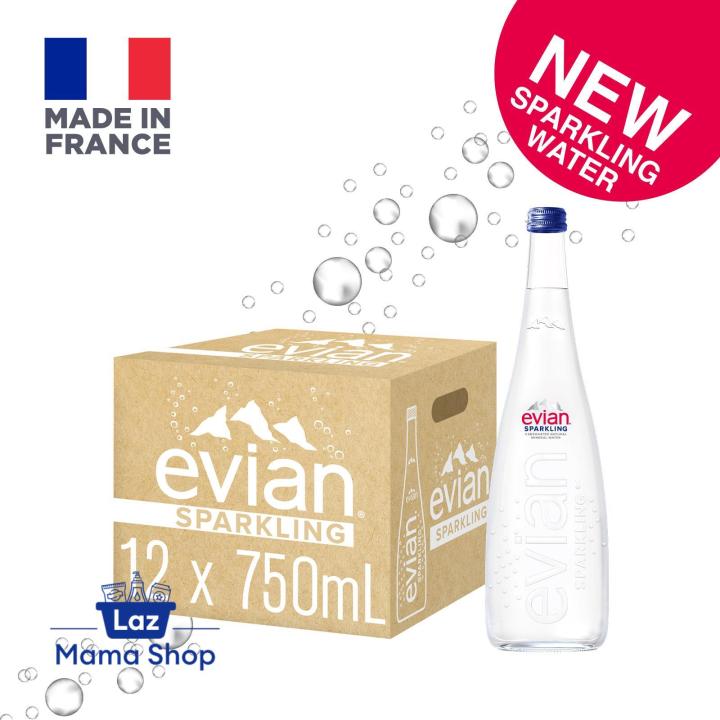 Evian Sparkling Carbonated Natural Mineral Water Glass Bottle 12 x 750ml - Carton (Laz Mama Shop ...