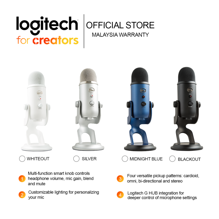 Logitech BLUE YETI PROFESSIONAL MULTI-PATTERN USB MIC FOR RECORDING ...