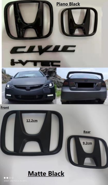 Honda Civic FD Black Matte Black Logo Emblems Full Set | Lazada