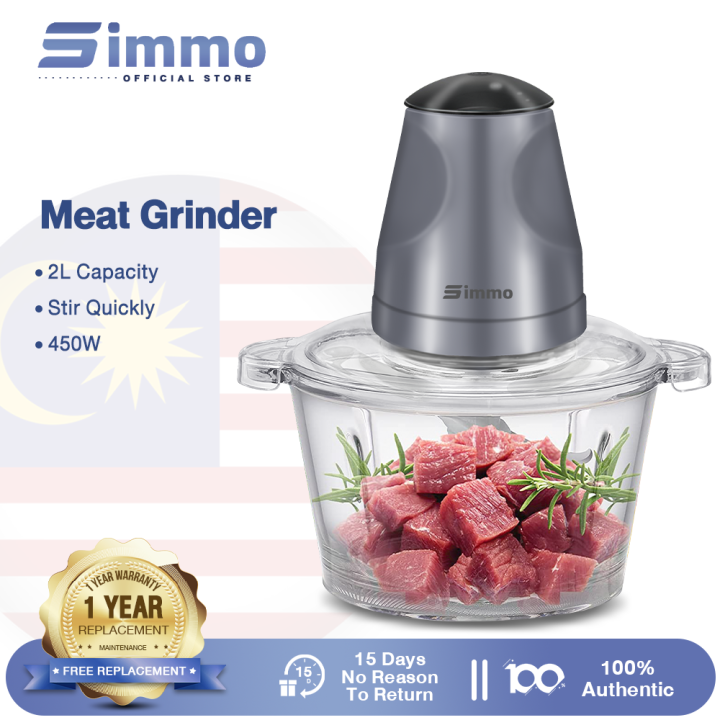 SIMMO Meat Grinder Chopper Stainless Steel 2L Penggiling Bumbu Daging Sayur Buah Blender Food ...