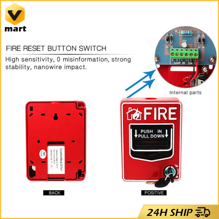 9-28VDC Volts Fire Alarm System Manual Call Point Button Fire Push In Pull Down Emergency Alarm ...