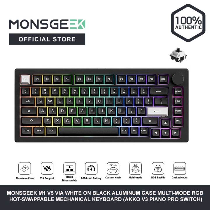 MonsGeek M1 V5 VIA White on Black Aluminum Case Multi-Mode RGB Hot ...