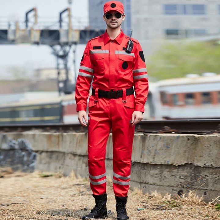 Red Safety Reflective Workwear Work Jacket Work pants Emergency Rescue ...