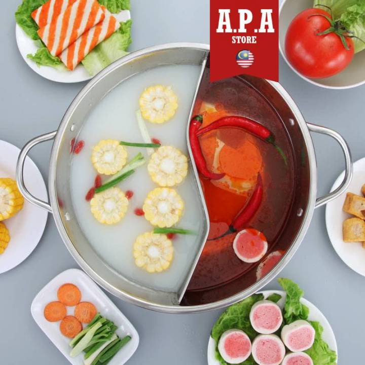 APA Stainless Steel Two Flavor Soup Steamboat Hotpot S Shape Kitchen ...