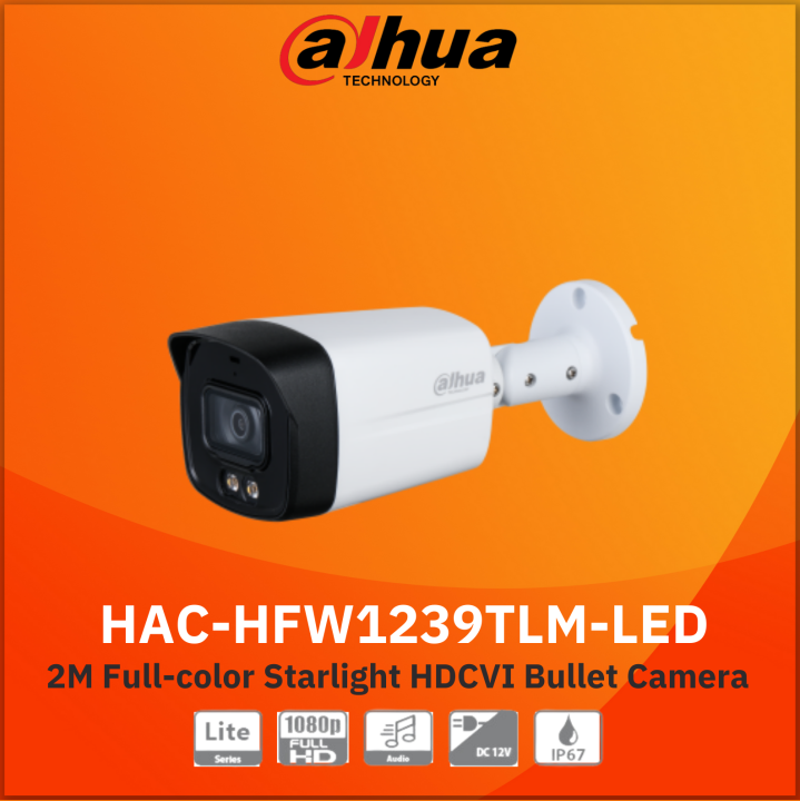 Dahua HFW1239TLMN-LED 2MP Full-Color Starlight HDCVI Bullet Camera (No ...